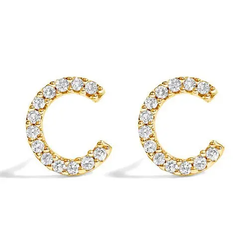 HAUS OF BRILLIANCE 10k Gold 1/10 Cttw Diamond Initial Stud Earring - Yellow Gold | C